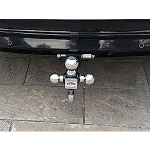 TOPTOW 64180L Trailer Receiver Hitch Triple Ball Mount with Hook, Fits for 2 inch Receiver, Chrome Balls, 2 inch Shank, with 5/8 inch Lock