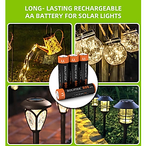 Kruta NiMH Rechargeable AA Batteries, 1.2V 800mAh Rechargeable AA Solar Batteries for Outdoor Solar Lights and Household Devices, Pre-Charged (AA Pack 8)