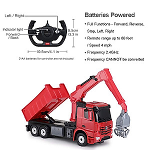 RASTAR RC Logging Truck Toys 1:24 Scale Mercedes-Benz Arocs Remote Control Dump Truck RC Construction Vehicles with Lights/Crane Arm 2.4GHz, RC Truck for Boys Kids Adults