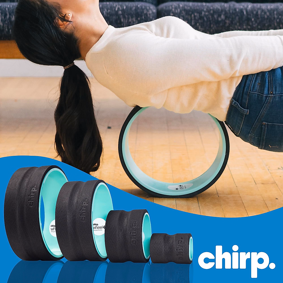 Chirp Wheel Foam Roller - Targeted Back Foam Roller for Back Pain Relief, Deep Tissue Muscle Massage, Trigger Point Round High Density Foam Roller for Physical Therapy & Exercise, 4-Pack Mint
