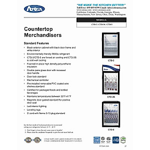 Atosa CTD-3 17 1/4" Countertop Reach-in Glass Merchandiser Display Refrigerator for Cafeteria Deli Convenient Stores | LED Lighting, 1-Swing Door, 3-Shelf, 2.4 Cu Ft Capacity | Black Coated, 115v