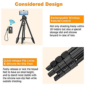 XXZU Tripod Professional Camera Tripods with Quick-Release Plate, 60" Tripod for Camera & Cell Phone Tripod Stand with Remote&Travel Bag, Tripod with Mount for Phone/Camera/Projector/Webcams