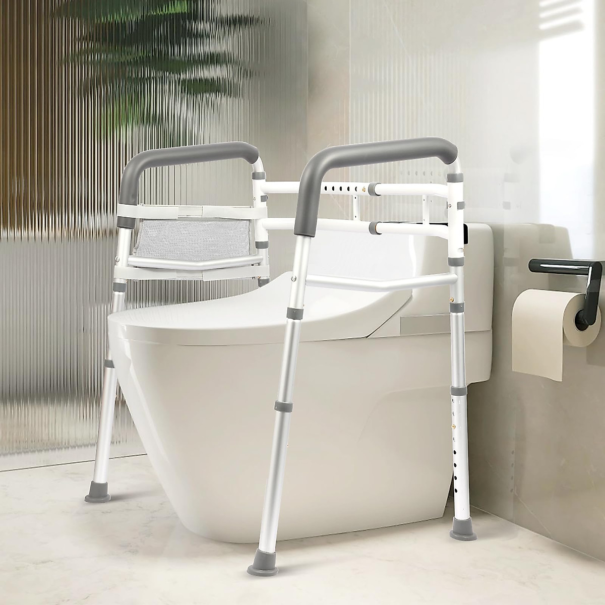 Rirsye Heavy-Duty Toilet Safety Rails- 500 lbs Capacity - Adjustable, Easy Installation Toilet Safety Frame with Handles, Sturdy Bathroom Safety Frame for Elderly, Handicap, Disabled