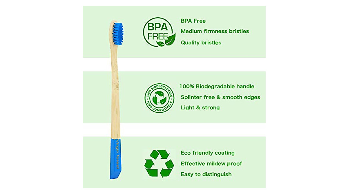 Eco-Friendly Bamboo Toothbrush. Sustainable & Biodegradable Pack of 6