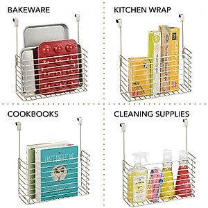 mDesign Metal Wire Kitchen Bakeware Organizer Basket - Hang Over Cabinet Door - Storage for Baking Sheets, Cupcake Tins, Cutting Boards, Foil, or Plastic Wrap - Concerto Collection - Matte Satin