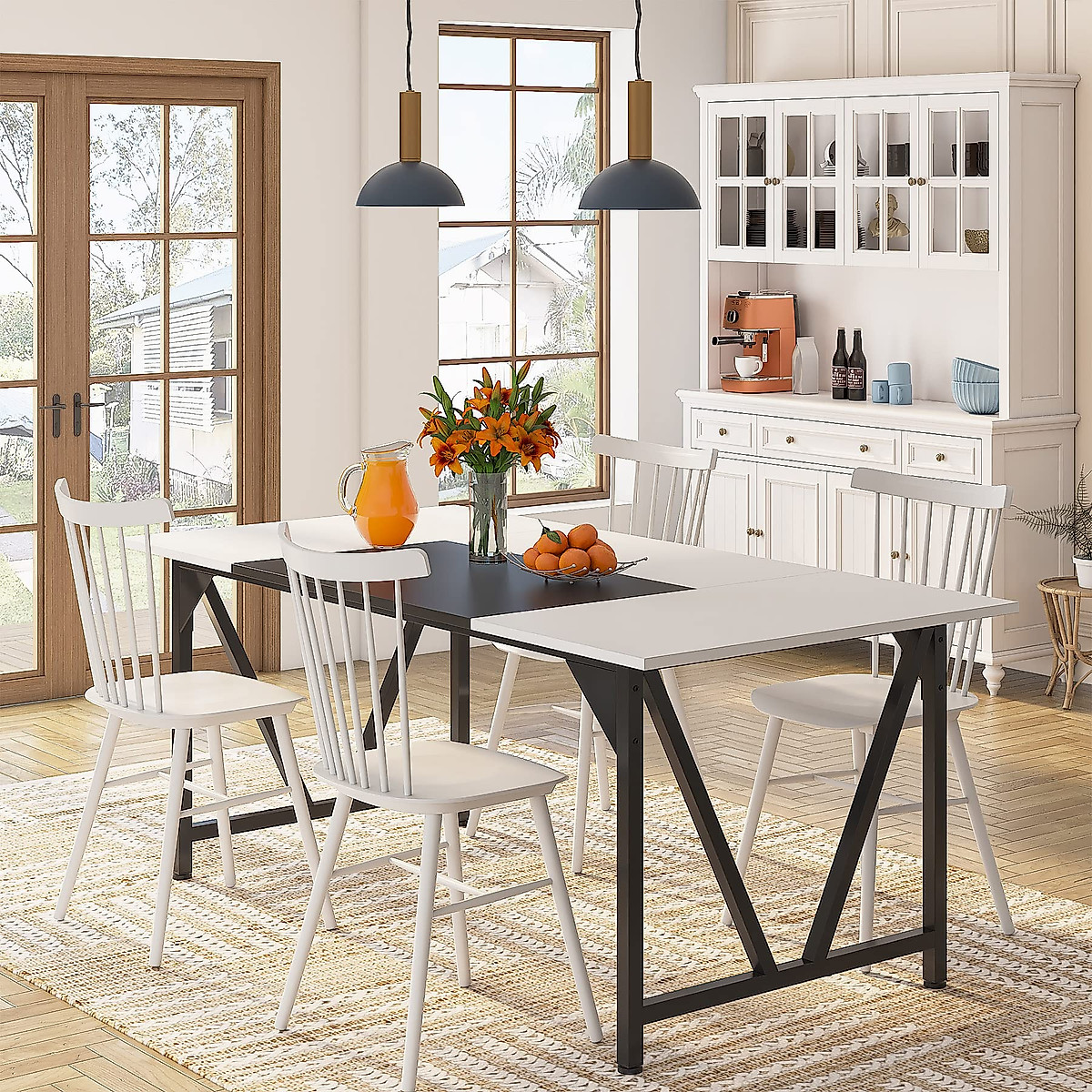 Tribesigns 71'' Large Dining Table for 6-8 Peoples, Modern Wood Kitchen Tables with Splicing Board, Rectangle Dinner Dining Room Table with Heavy-Duty M-Shapped Metal Frame