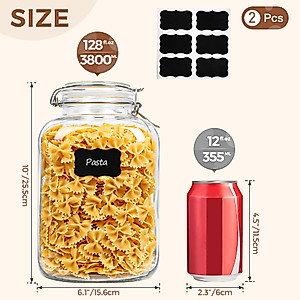 ComSaf 1 Gallon Glass Jar with Lid, 128oz Glass Jars with Airtight Lid Set of 2, Square Mason Jars, Large Storage Containers with Lids for Canning, Fruit juice, Flour, Sugar, Rice, Pickled Egg