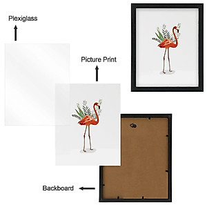 NAOKBOEE 11x16 Picture Frame in Black - Horizontal and Vertical Formats for Wall - Composite Wood with Shatter Resistant Plexiglass