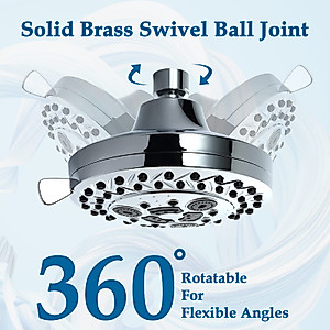 Aiscsc 8 Spray Modes Shower Head, 5 Inch High Pressure Shower Heads with 62 Anti-Clogging Nozzles and Adjustable Brass Ball Joint, Chrome Finish, Replacement for Bathroom Showerhead