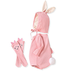 Aalizzwell 6-12 Months Infant Baby Girls First Easter Clothes Rabbit Bunny Ear Outfit Pink