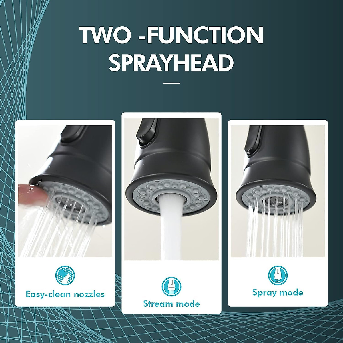 3 Hole Kitchen Faucet with Pull Down Sprayer, APPASO Kitchen Faucet with Soap Dispenser, 3 Pieces Kitchen Faucet with Separate Handle, Matte Black Kitchen Faucet 3 Hole, 218MB