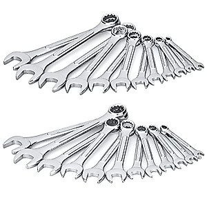 24-Piece All-Purpose Master Combination Wrench Set with Roll-up Pouch | SAE 1/4” to 1”, Metric 8mm to 24mm | Perfect for General Household, Garage, College Dormitory, Car Emergency, Boat and Much More