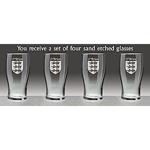 O'Brien Irish Coat of Arms Tavern Glasses - Set of 4 (Sand Etched)