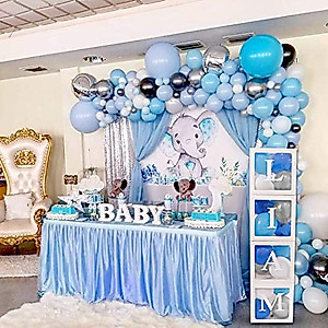 82PCS Baby Shower Decorations For Boy Kit - Jumbo Transparent Baby Block Balloon Box Includes BABY, Alphabet Letters DYI, White Gray Baby Blue Balloons, Gender Reveal Decor 1st Birthday Party Backdrop