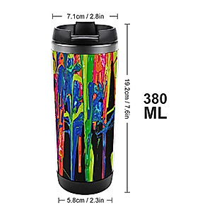 Rainbow Watercolor Travel Coffee Mugs with Lid Insulated Cups Stainless Steel Double Wall Water Bottle