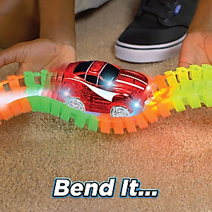 Ontel Magic Tracks 10 Foot Glow In The Dark Bendable Flexible Racetrack with LED Light-Up Race Car, Educational Playset Birthday Gift for Ages 3+