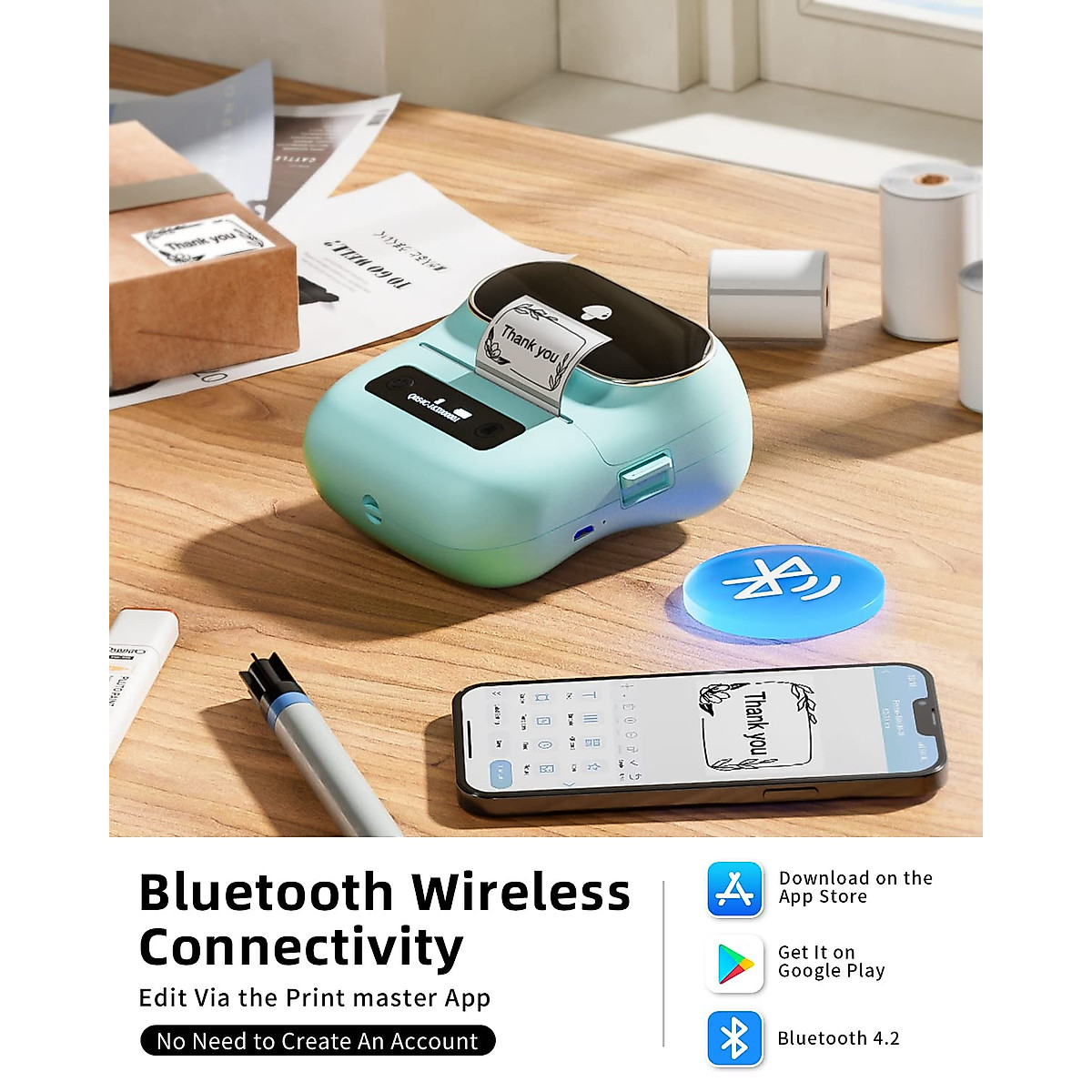 Phomemo Label Maker, M220 Portable Bluetooth Wireless Inkless Label Printer, 3 Inch Barcoden Labeler, Great for Home, School & Office, Compatible with Phone, PC, with 3 Label