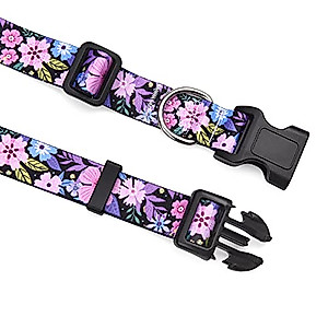 Mihqy Dog Collar with Bohemia Floral Tribal Geometric Patterns - Soft Ethnic Style Collar Adjustable for Small Medium Large Dogs(Floral Pink,M)