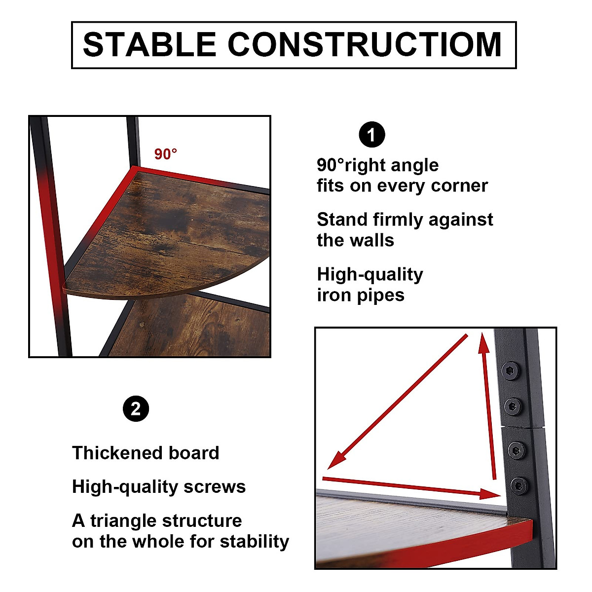 NAIYUFA Industrial Corner Shelf Stand,5 Tier Corner Shelf,Modern Corner Bookshelf Small Bookcase, Rustic Tall Corner Ladder Bookcase Plant Stand for Living Room,Kitchen,Home Office