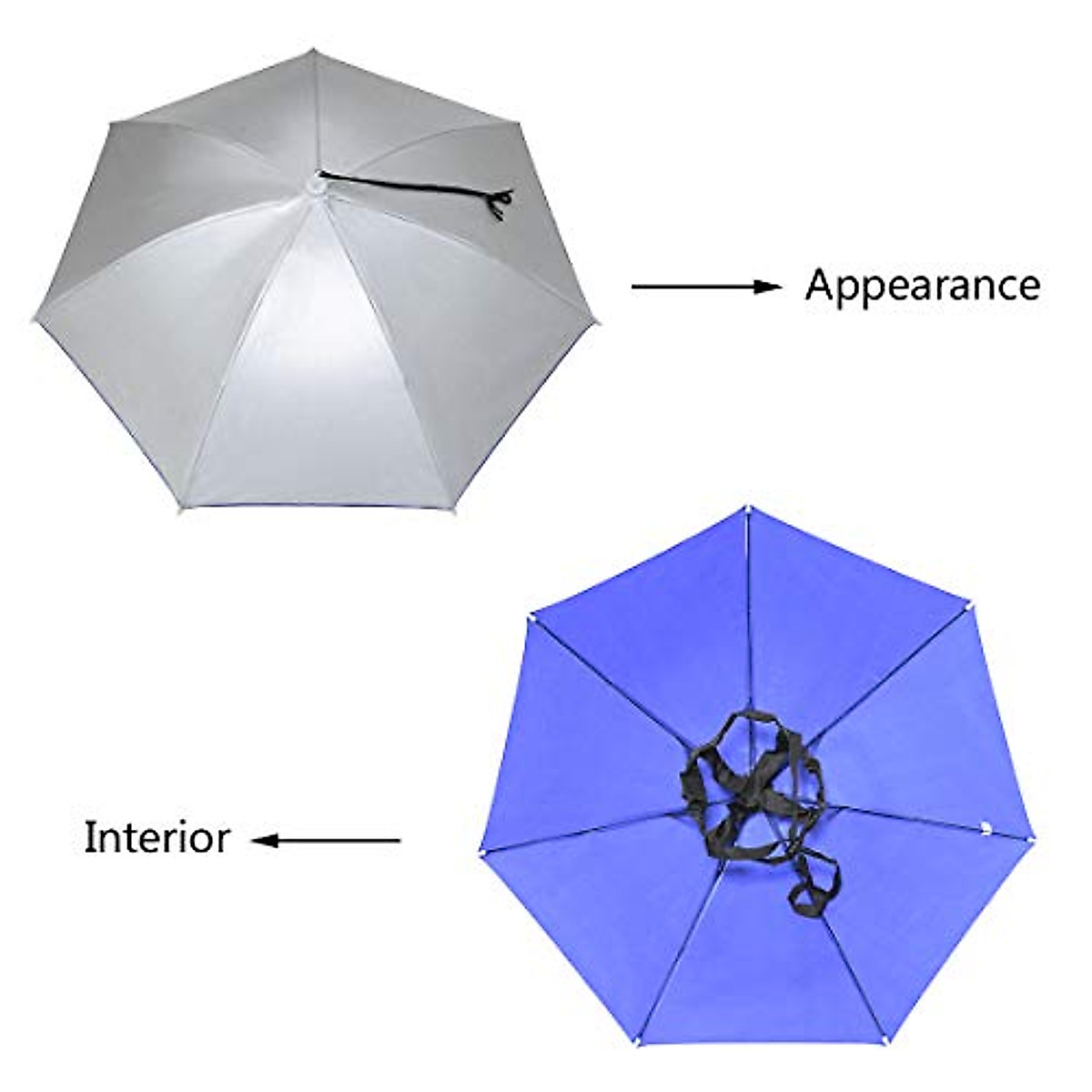 NEW-Vi Umbrella Hat, 25 inch Hands Free Umbrella Cap for Adults and Kids, Fishing Golf Gardening Sunshade Outdoor Headwear (Silver)