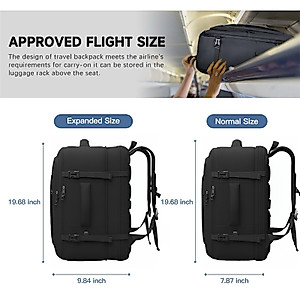 Gieury Carry On Backpack, Expandable Backpack 40L-50L, Flight Approved Large Travel Backpack Laptop Backpack for Men & Women, Large Luggage Backpack Daypack Lightweight Business Weekender Bag, Black