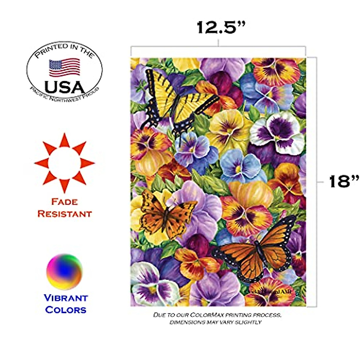 Toland Home Garden 1112319 Pansy and Butterfly Flower Flag 12x18 Inch Double Sided Flower Garden Flag for Outdoor House Butterfly Flag Yard Decoration