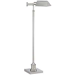 Regency Hill Jenson Traditional Adjustable Pharmacy Light Floor Lamp Swing Arm Standing Base 54" Tall Brushed Nickel Silver Metal for Living Room Reading House Bedroom Home Office