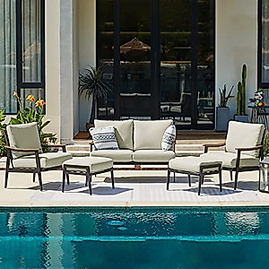 NATURAL EXPRESSIONS Patio Furniture Set,Outdoor Furniture Patio Sofa Outdoor Sectional Metal Patio Conversation Set with High Back Wicker Backrest, Loveseat & Ottoman for Balcony,Backyard,Deck