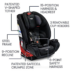 Britax One4Life Convertible Car Seat, 10 Years of Use from 5 to 120 Pounds, Converts from Rear-Facing Infant Car Seat to Forward-Facing Booster Seat, Performance Fabric, Cool Flow Carbon