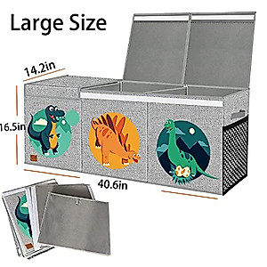 Toy Chest for Boys,Kids Toy Storage Bins,Toy Box for Boys,Collapsible toy organizers with Lid Handles,Removable Divider,Large Storage Containers for Playroom,Bedroom,Nursery,Dinosaur Pattern (grey)