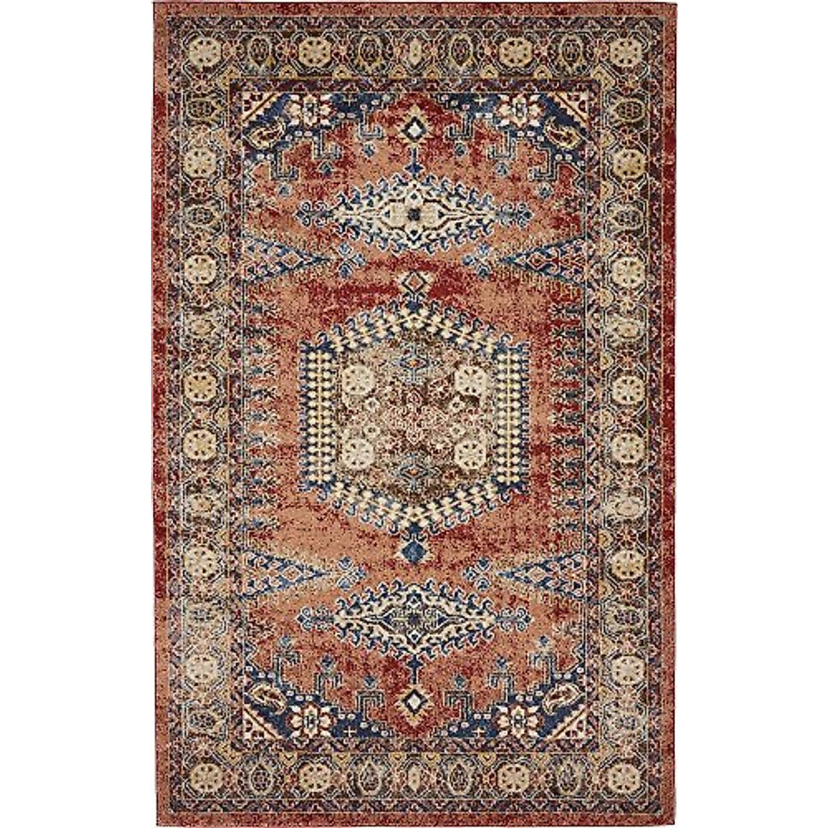 Unique Loom Utopia Collection Area Rug - Larissa (5' 1" x 8' Rectangle, Terracotta/ Blue)