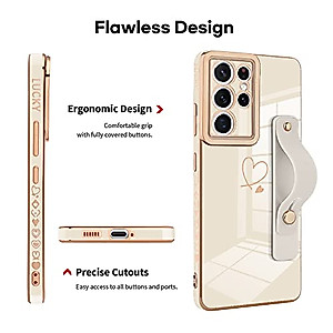 ZIYE Galaxy S21 Ultra 5G Luxury Electroplated Case with Strap Love Heart Plating Gold Bumper Cover for Women Girls Anti-Scratch Shockproof Back Phone Case for Samsung Galaxy S21 Ultra 5G