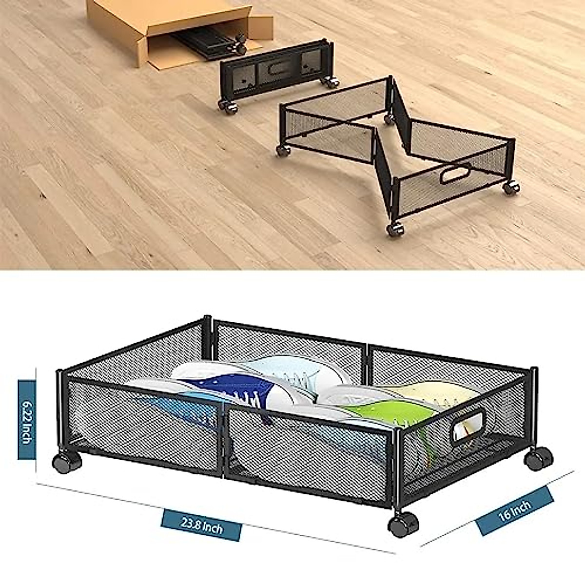 Pack of 2 Under Bed Storage Containers, Foldable Storage Organization with Handles Under Bed Storage Bins Drawer