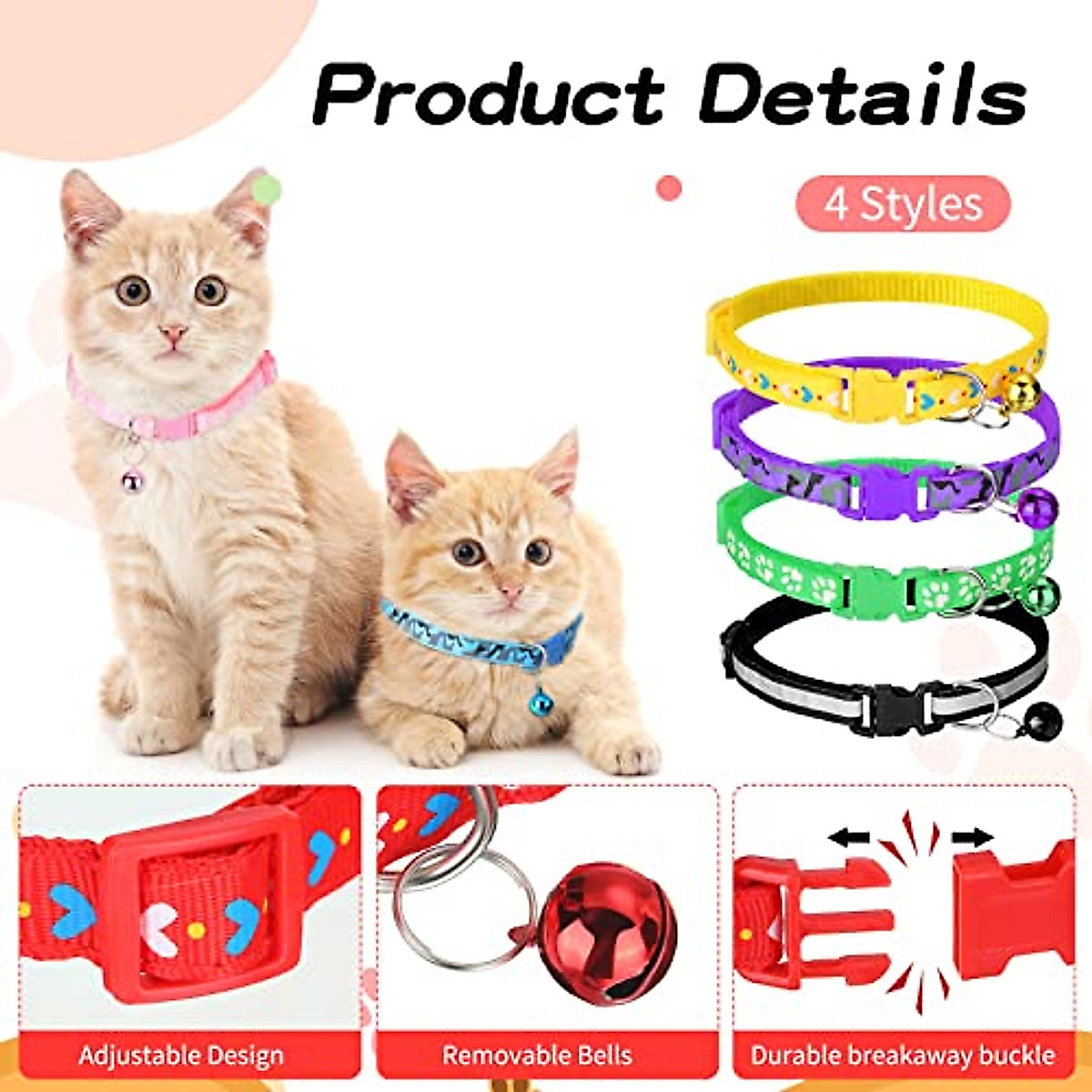 24 Pcs Puppy Collars for Litter Cat Collar with Bells Soft Nylon Whelping Puppy Collars Adjustable Reflective Cat Collar for Newborn Pets Dogs, Assorted Colors (Lovely Style)