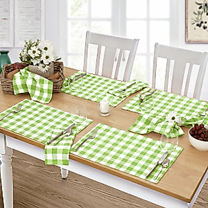 Home Bargains Plus Country Rustic Buffalo Green Plaid Bundle Including Table Runner, Placemats, and Napkins