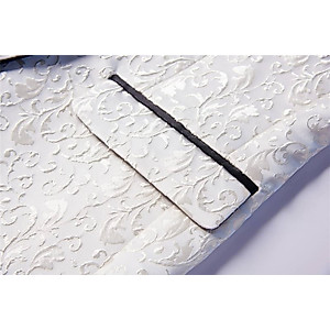Men's Luxury Floral Tuxedo Jacket Paisley Jacquard Shawl Lapel Dress Suit Embroidered Wedding Blazer Sport Coat (White,Large)