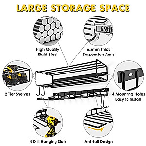 WASAIT Power Tool Organizer and Storage Rack Cordless Drill Tools Organizers Holder Garage Tool Storage Metal Wall Mounted for Handheld Power Tools Heavy Duty Floating Tool Shelf