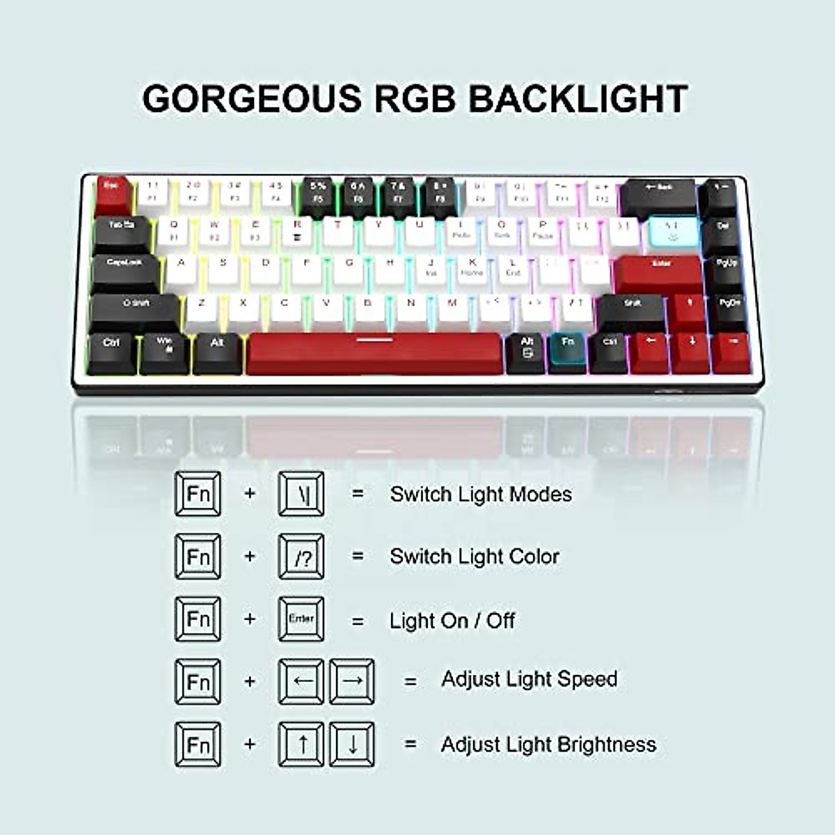 MageGee 60% Wireless Mechanical Gaming Keyboard, 68 Keys Hot-Swappable Compact RGB Backlit Gaming Keyboard, SKY68 Plus Wired/Wireless 3-Mode Office Keyboard for Laptop PC (Red Switch, Black & White)