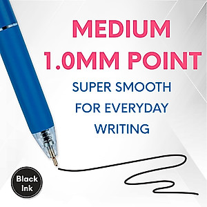 FLEXOFFICE Retractable Ballpoint Pens Black Ink 1.0mm, Bold Point with Super Soft Grip, Christmas Multicolor Pens Gifts - 10 Pack