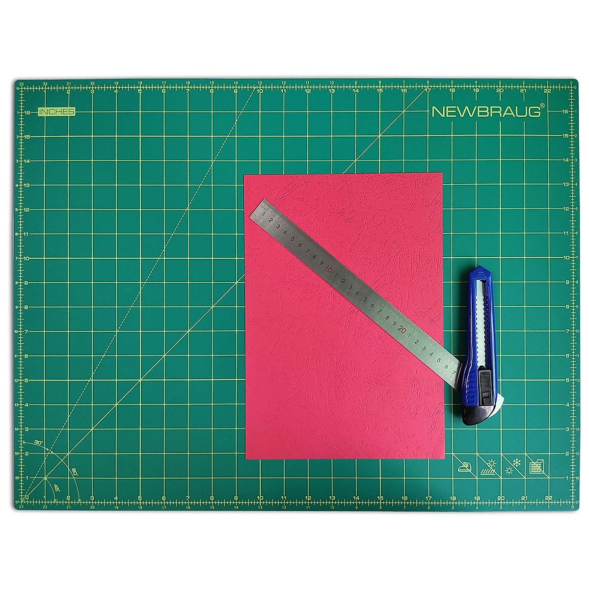 NEWBRAUG 18'' × 24'' Perfect Self Healing Cutting Mat, Non-Slip Gridded Rotary Cutting Board, Necessary for Quilting, Sewing, Craft, Fabric & Scrapbooking(Green/Black)