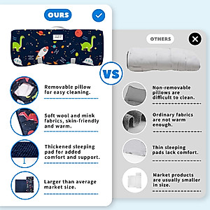 Vencede Nap Mat - Toddler Nap Mat with Pillow and Blanket, Kids Nap Mats for Preschool, Extra Thick Large 55"x23" Toddler Sleeping Bag for Daycare, Dinosaur Nap Mat for Boys Girls Ages 3-7 Years