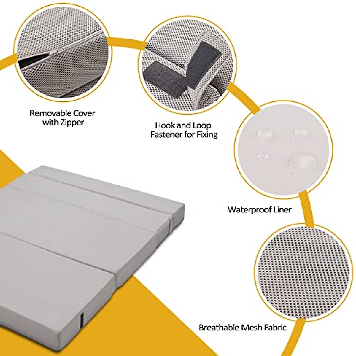 BDEUS Folding Mattress Folding Sofa 4" Breathable High-Density Foam Mattress Topper, Portable Guest Bed with Removable&Washable Cover, 75 x 25 inches