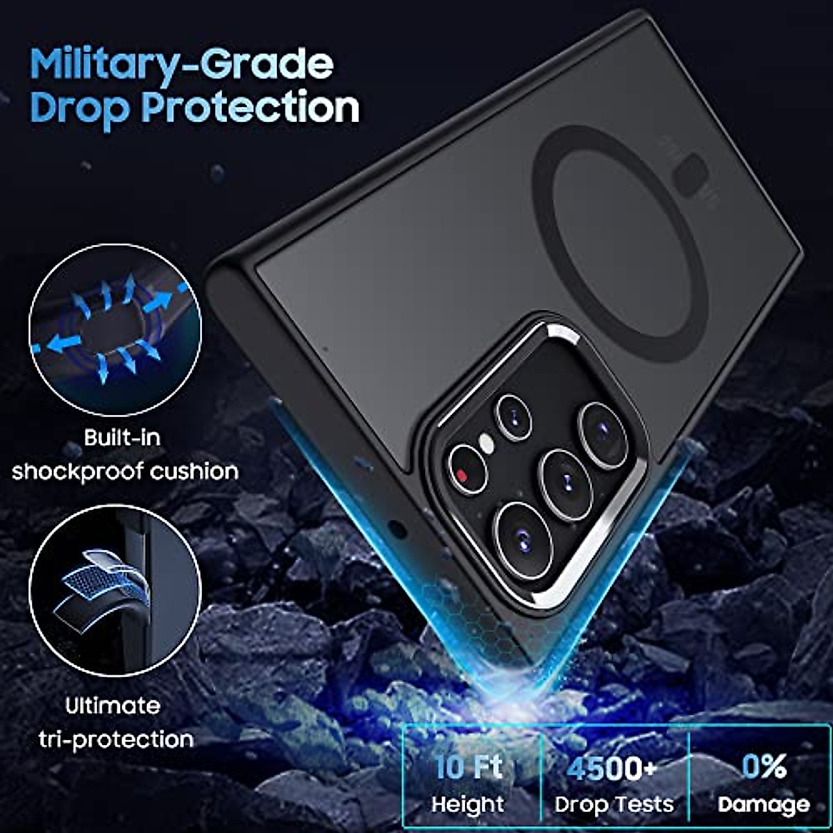 MAKAVO Translucent Matte for Samsung Galaxy S22 Ultra Case, Compatible with MagSafe, Slim Thin Magnetic Cover with Camera Lens Protector Shockproof Phone Shell (Black)