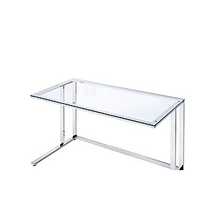 Knocbel Contemporary Computer Desk Home Office Workstation Writing Table with Tempered Glass Top & Metal Frame, 47" L x 24" W x 30" H (Clear and Chrome)
