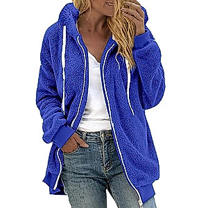 Womens Winter Coats Shaggy Teddy Coat Fashion Zipper Jacket Casual Long Sleeve Jackets Plus Size Outwear with Hood Winter Coats for Women