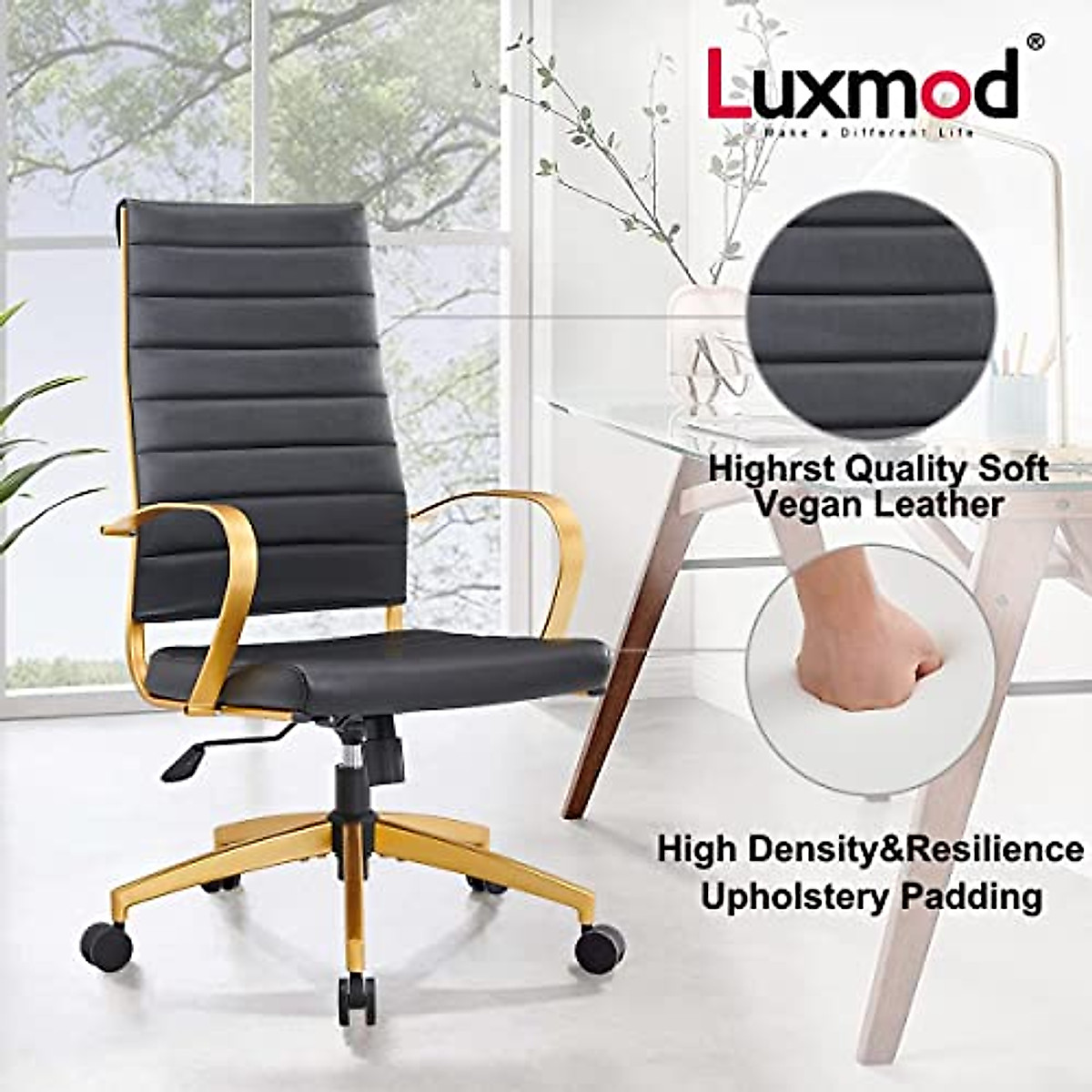 LUXMOD Vegan Leather high Back Office Chair, White
