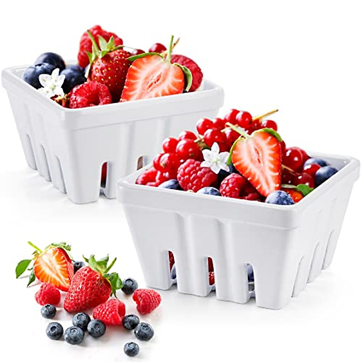 ZEAYEA Set of 2 Berry Basket, Melamine Berry Bowl With Holes, Square Kitchen Fruit Basket, 5" Colander for Strawberry, Grape, Cherry, Berries, Veggies