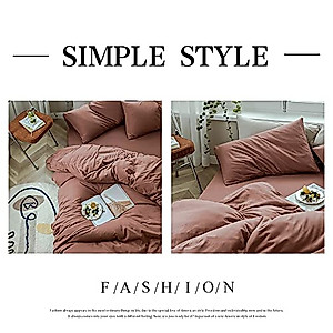 MKXI Brick Red Duvet Cover King Size Solid Red Bedding Set Breathable Soft Knitted Cotton Simple Bedroom Collection Easy Care Solid Color Adults Bedding Zipper Closure