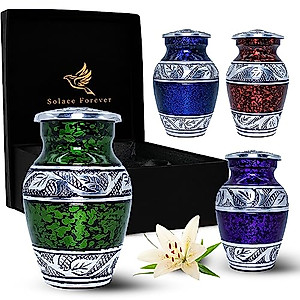 Small Cremation Urns for Human Ashes Set of 4 - Keepsake Urns fo Women & Men with Box & Bags - Honor Your Loved One with Small Urns - Handcrafted Colorful Memorial Urns for Ashes - Mini Funeral Urns