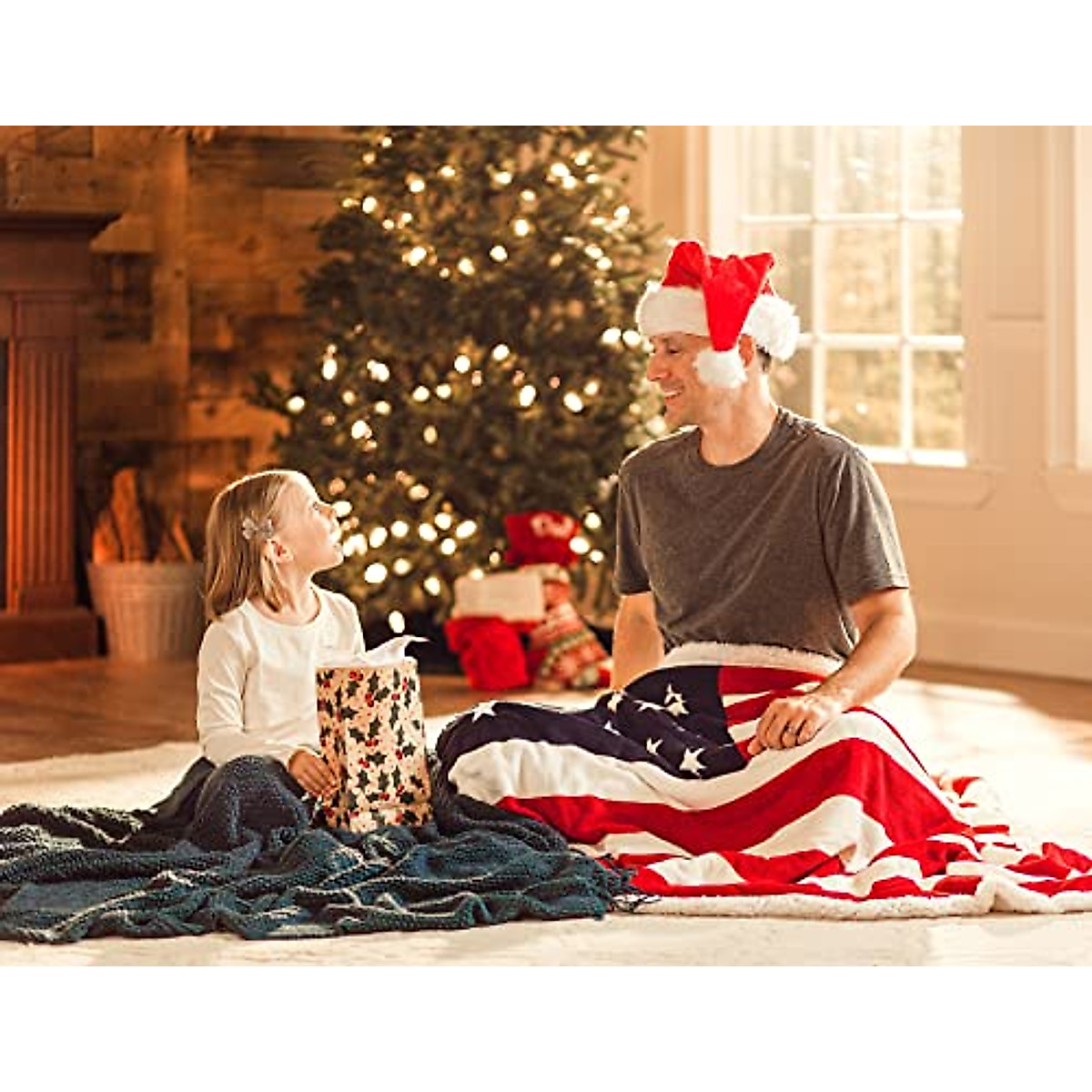 Chanasya Patriotic US Flag Print Sherpa Throw Blanket - Lightweight Microfiber for Couch and Bed - Great Gift for Veteran, Friend, Men, Women, Proud American House (50x65 Inches)